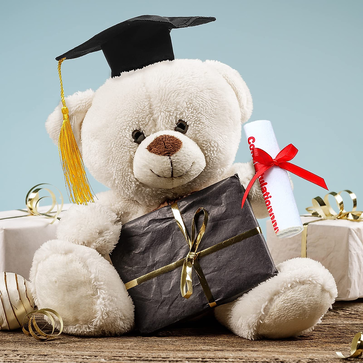 Graduation Bear Clothes Graduation Hat with Yellow Tassel Diploma Gown Outfit Plush Toy Cute Gown Clothes Accessories Fits Most 13 Inch Plush Bear Doll Small Stuffed Animal Graduation Costume