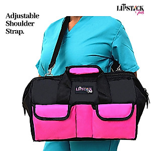 LipStick Tools 18-Inch Multi-Purpose Zip-Top Pink Storage Wide Mouth Tool Bag Organizer. Great for Home Improvement/Contractors Tools. Heavy Duty Storage Pockets and Shoulder Strap.