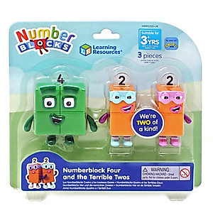 Learning Resources Numberblocks Four and The Terrible Twos, Official Collectible Toys, Includes Numberblocks Four and 2 x The Terrible Two, with Posable Arms for Realistic Play, Suitable for Display