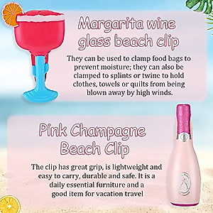 4 Packs Beach Towel Clips Decorative Beach Chair Clips Plastic Windproof Towel Holder Funny Champagne and Margarita Glass Clips Holder for Home Patio and Pool Lounger Accessories