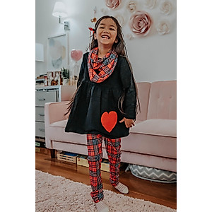 Unique Baby Girls 3 Piece Valentines Day Toddler Plaid Heart Legging Set Outfit (6 Years, Red)