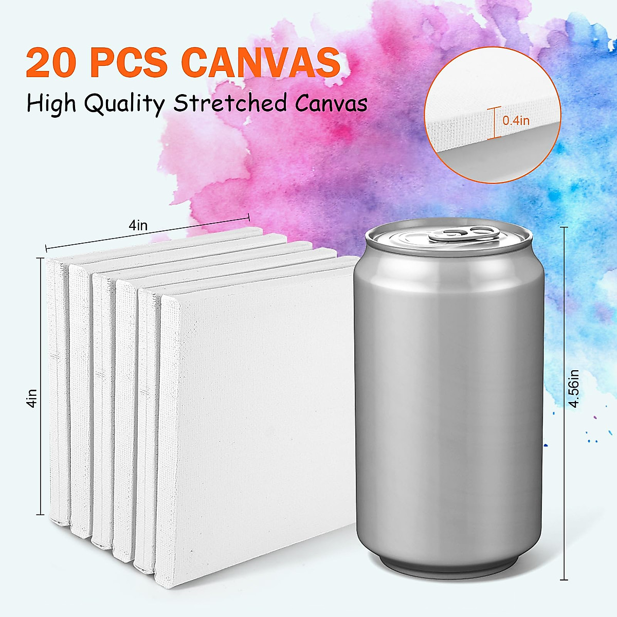 20 Pack Mini Canvases, Small Stretched Painting Canvas with Mini Easel,4x4 in Art Canvases Painting Kit with 10 Brushes & 5 Paint Tray for Kids Teenagers Acrylic Pouring Oil Water Color Gift……