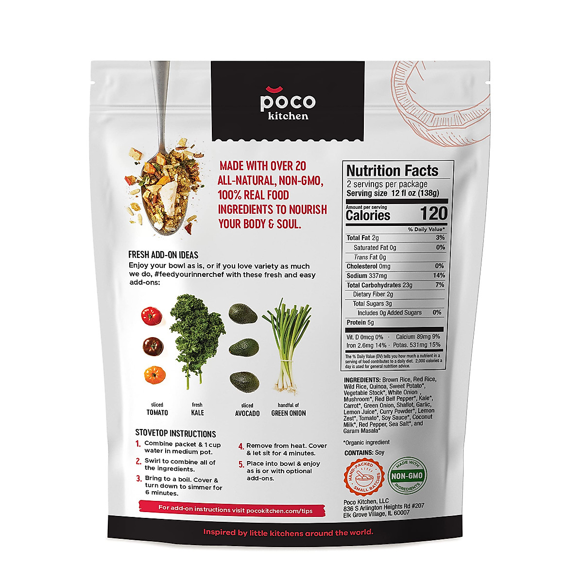 Poco Kitchen - Ancient Grains Coconut Curry, 3.5 oz (Pack of 1), Vegan, Vegetarian, 100% Real Food, No Preservatives, Shelf Stable, Quick Meal, Ready in 10 Minutes