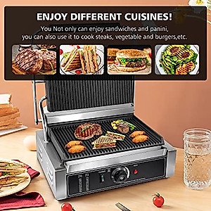 POWLAB Commercial Sandwich Panini Press Grill 2200W Sandwich Press Grill Machine Electric Stainless Steel Sandwich Maker Non Stick Surface Kitchen Equipment for Making Hamburgers Steaks Bacons