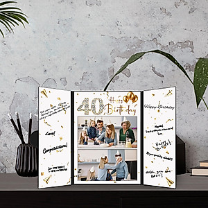 DARUNAXY Black Gold 40th Birthday Party Decorations, Happy 40th Birthday Alternative Signature Guest Book for Men Women 40 Years Old Table Sign Picture Frame Gift 40 Birthday Card Board Party Supplies