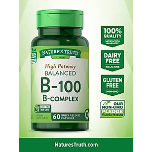 Vitamin B Complex | 60 Capsules | High Potency B-100 | Non-GMO & Gluten Free Supplement | by Nature's Truth