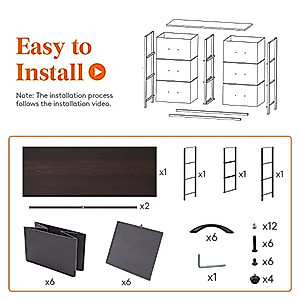 Lifewit Dresser for Bedroom, Chest of Drawers with 6 Fabric Dressers, Storage Tower Bins Units for Closet, Living Room, Hallway, Dormitory, Office Organization, Steel Frame&Wood Top, Dark Grey