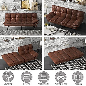 FONTOI Futon Sofa Bed Memory Foam Couch Sleeper Daybed Foldable Convertible Loveseat, Brown