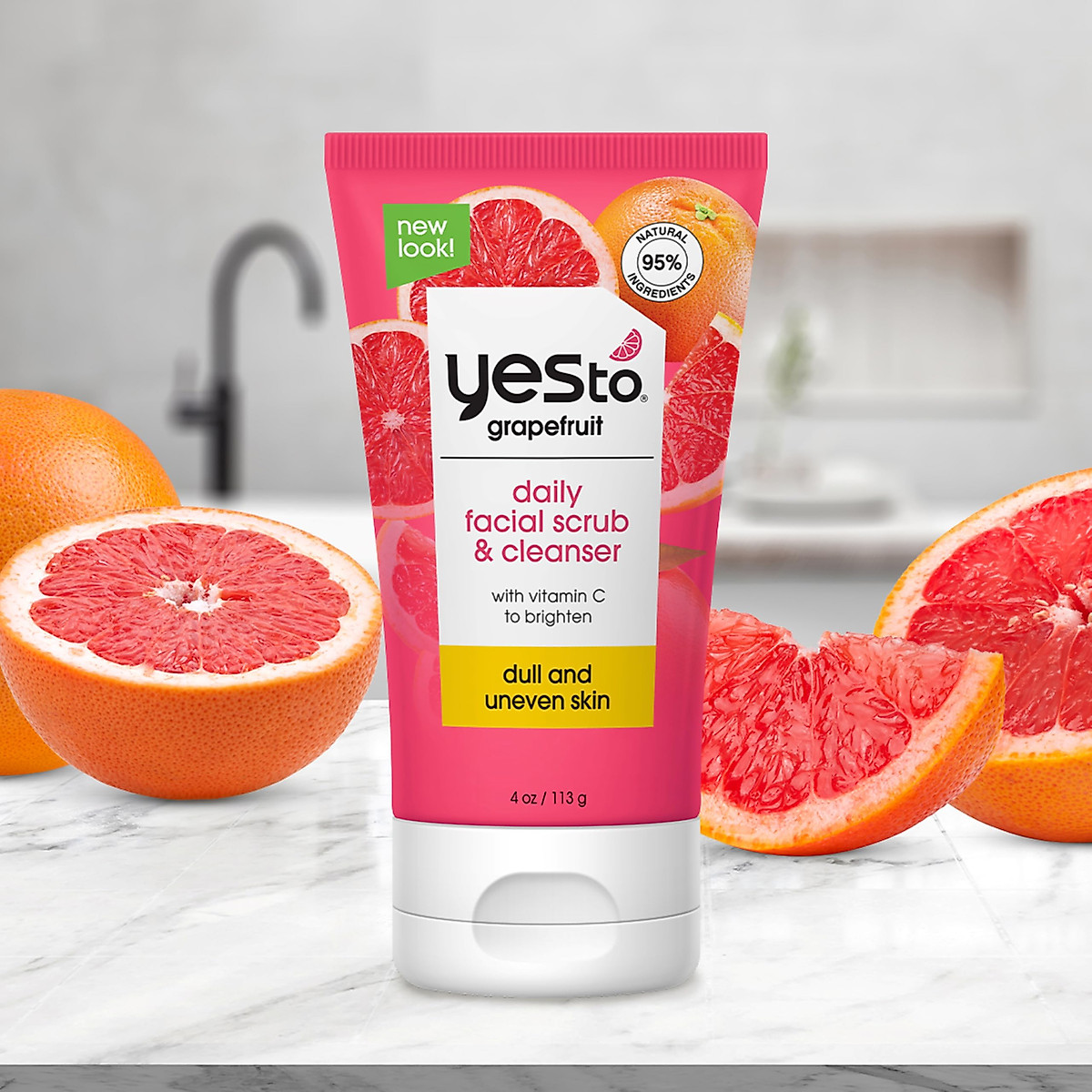 Yes To Grapefruit Daily Facial Scrub & Cleanser, Exfoliating & Restoring Cleanser That Enhances Skins Radiance, With Antioxidants, Lemon Balm Extract, & Vitamin C, Natural, Vegan & Cruelty Free, 4 Oz