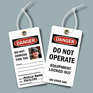 SmartSign "Do Not Operate - Equipment Locked Out" 2 - Sided Photo Lockout Tag | 6" x 3.25" Vinyl with Self-Laminating Clear Flap, Pack of 25