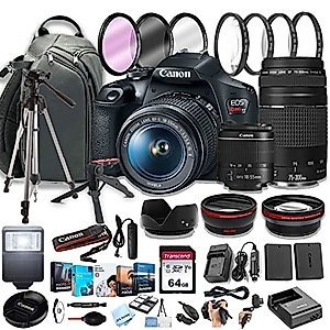 EOS Rebel T7 DSLR Camera w/EF-S 18-55mm F/3.5-5.6 Zoom Lens + 75-300mm F/4-5.6 III Lens+ 64GB Memory Cards, Professional Photo Bundle (42pc Bundle)