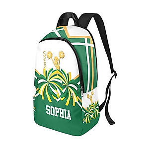CUXWEOT Personalized Cheer Cheerleader Gold Green Backpack with Name Custom Travel Bag for women Men