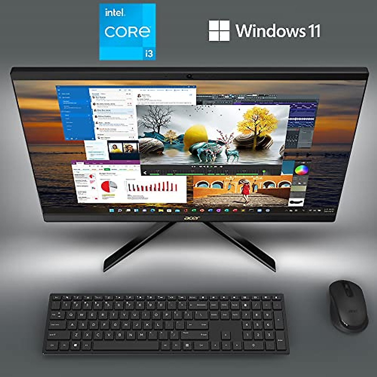 Acer Aspire C24-1700-UA91 AIO Desktop | 23.8" Full HD IPS Display | 12th Gen Intel Core i3-1215U & Canon TR8620a All-in-One Printer Home Office | Copier |Scanner| Fax |Auto Document Feeder
