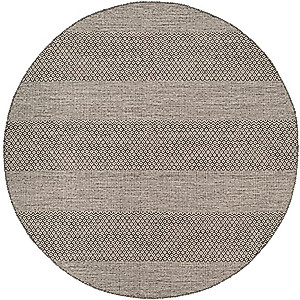 SAFAVIEH Montauk Collection Area Rug - 6' Round, Ivory & Anthracite, Handmade Flat Weave Boho Farmhouse Cotton Tassel Fringe, Ideal for High Traffic Areas in Living Room, Bedroom (MTK330N)