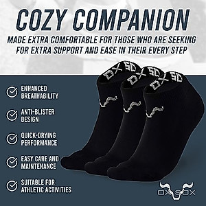 OX SOX Odorless Cotton Ankle Socks - Moisture-Wicking & Airy Comfort with Advanced Odor Control Technology - Breathable Athletic Footwear, Anti Odor & Anti-Sweat Socks for Men - 3 pairs (Black)