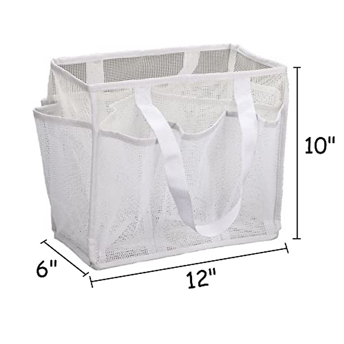 Qimodo Mesh Shower Caddy Tote with V-separated Compartment,Heavy Duty Toiletry Bath Basket Bag for Dorm College Gym Camping (White)