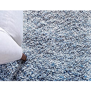 Unique Loom Hygge Shag Collection Modern Moroccan Inspired, Plush & Cozy Area Rug, 4 ft x 6 ft, Blue/Ivory