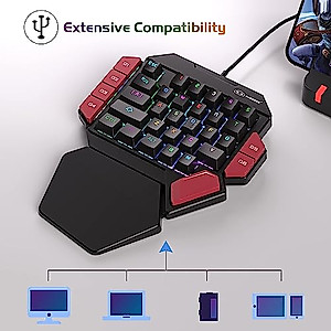 MageGee One Handed Professional Gaming Keyboard, RGB Backlit 35 Keys Mini Wired Mechanical Keyboard with Red Switch for PC Gamer, Support 6 Macro Keys - Black/Red