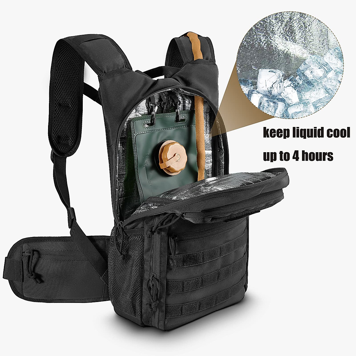 Tactical Hydration Pack Backpack, Military Molle Water Backpack for Hiking Running Cycling Climbing Hunting Fishing(No Water Bladder Included) (Black camo)