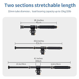 41" Aluminum Tripod Extension arm Retractable Horizontal Center Column arm with 1/4'' and 3/8'' scerws, 360° rotatable for Overhead, Multi-Angle Photography,Load Up to 33lbs,Tripod not Included