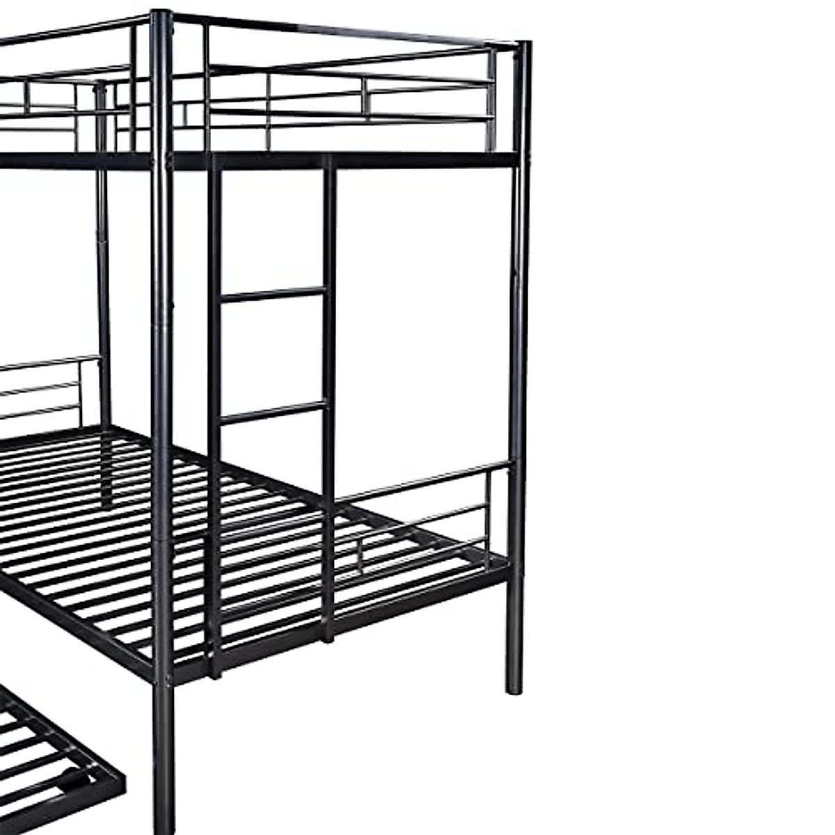 HICOMILA Metal Bunk Bed with Trundle, Twin Over Twin Bunk Bed for Kids, Teens, Adults, Can be Separate into Two Individual Twin Beds, Black