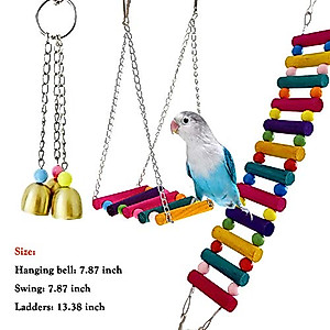 6pcs Bird Parakeet Toys Ladders Swing Colorful Chewing Bird Parakeet Cage Accessories Hanging Bell Pet Cockatiel Toys for Bird Cage for Small Birds, Love Birds, Conures, Macaws, Parrots, Finches