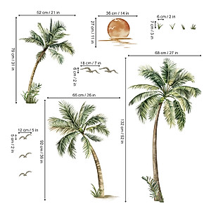 decalmile Large Boho Palm Tree Wall Decals Tropical Plant Sunset Beach Wall Stickers Living Room Bedroom Office Wall Decor (Tree H: 53 inches/135 cm)