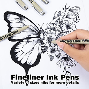 Micro-Pen Fineliner Ink Pens, 12 Pack Black Micro Fine Point Drawing Pens Waterproof Archival Ink Multiliner Pens for Artist Illustration, Sketching, Technical Drawing, Anime, Manga, Scrapbooking