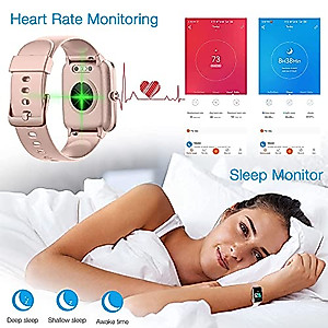 Fitpolo Smart Watches for Women Men, [Fitness Watch] for iPhone Android, Pedometer Heart Rate Monitor, Activity Trackers and Smartwatches IP68 Swimming Waterproof, Pink