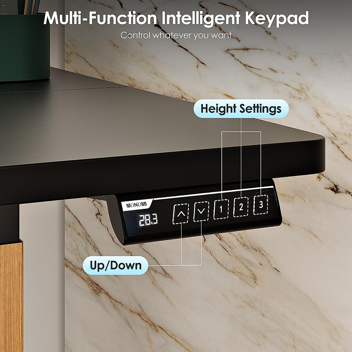 Monomi Electric Standing Desk, 55 x 24 inches Height Adjustable Desk, Ergonomic Home Office Sit Stand Up Desk with Memory Preset Controller (Black Top/Dark Wood Grain Frame)