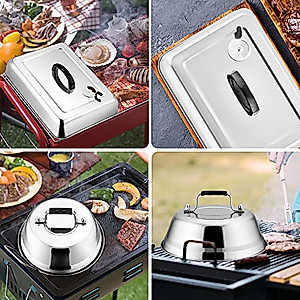 2Pcs Melting Dome for Griddle, Leonyo 13" Rectangle Basting Cover with Adjustable Vent, Stainless Steel 9" Round Burger Dome Lid for Cheese, BBQ Heavy Duty Metal Steam Cover for Flat Top Grill