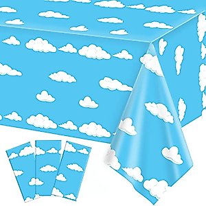 3 Pack Blue Sky White Clouds Party Tablecloth Cartoon Story Birthday Party Supplies 54 x 108 Inch for Boy Girl Kids Baby Shower Birthday Party Supplies