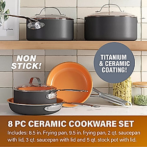 Gotham Steel 8-Piece Kitchen Set with Non-Stick Ti-Cerama Copper Coating by Chef Daniel Green - Includes Skillets, Fry Pans, Stock Pots and Sauce Pan