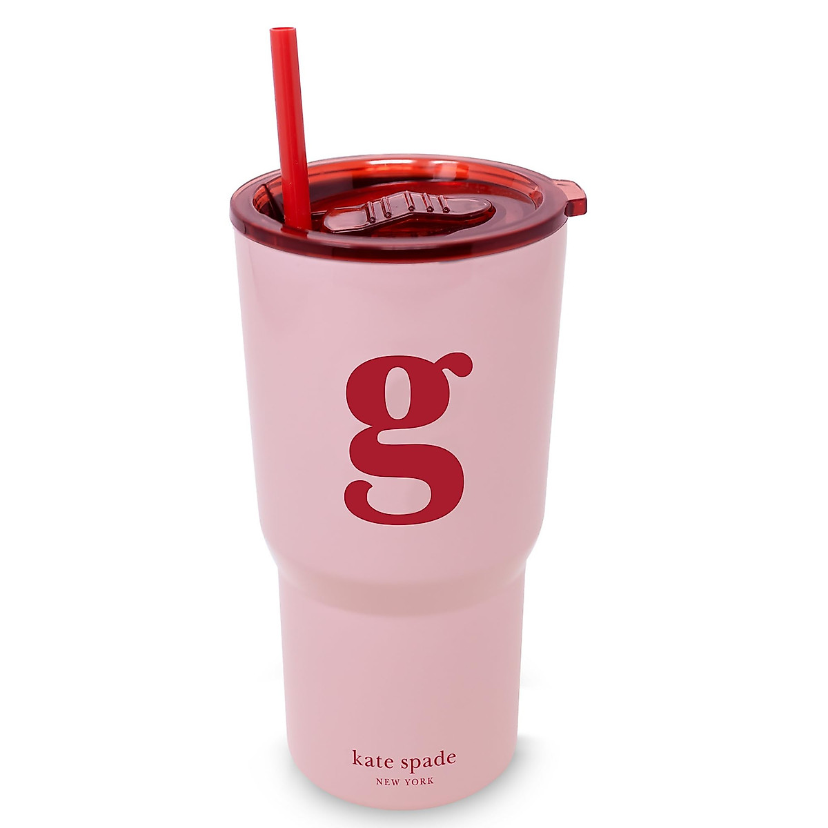 kate spade new york 20 Ounce Insulated Initial Tumbler for Cold and Hot Drinks with Reusable Straw, Stainless Steel Travel Cup with Slide Top Lid (G)
