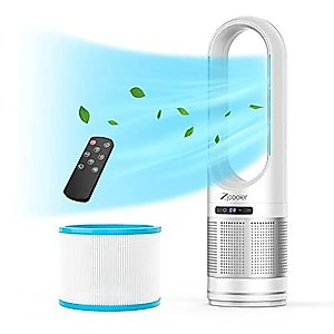 ZICOOLER 32" Tower Fan, 80° Oscillating Bladeless Cooling Fan Air Purifier Combo with Remote, 8 Speeds, 8H Timer, LED Display with Auto Off, Portable Floor Fan for Home Bedroom Living Rooms Office