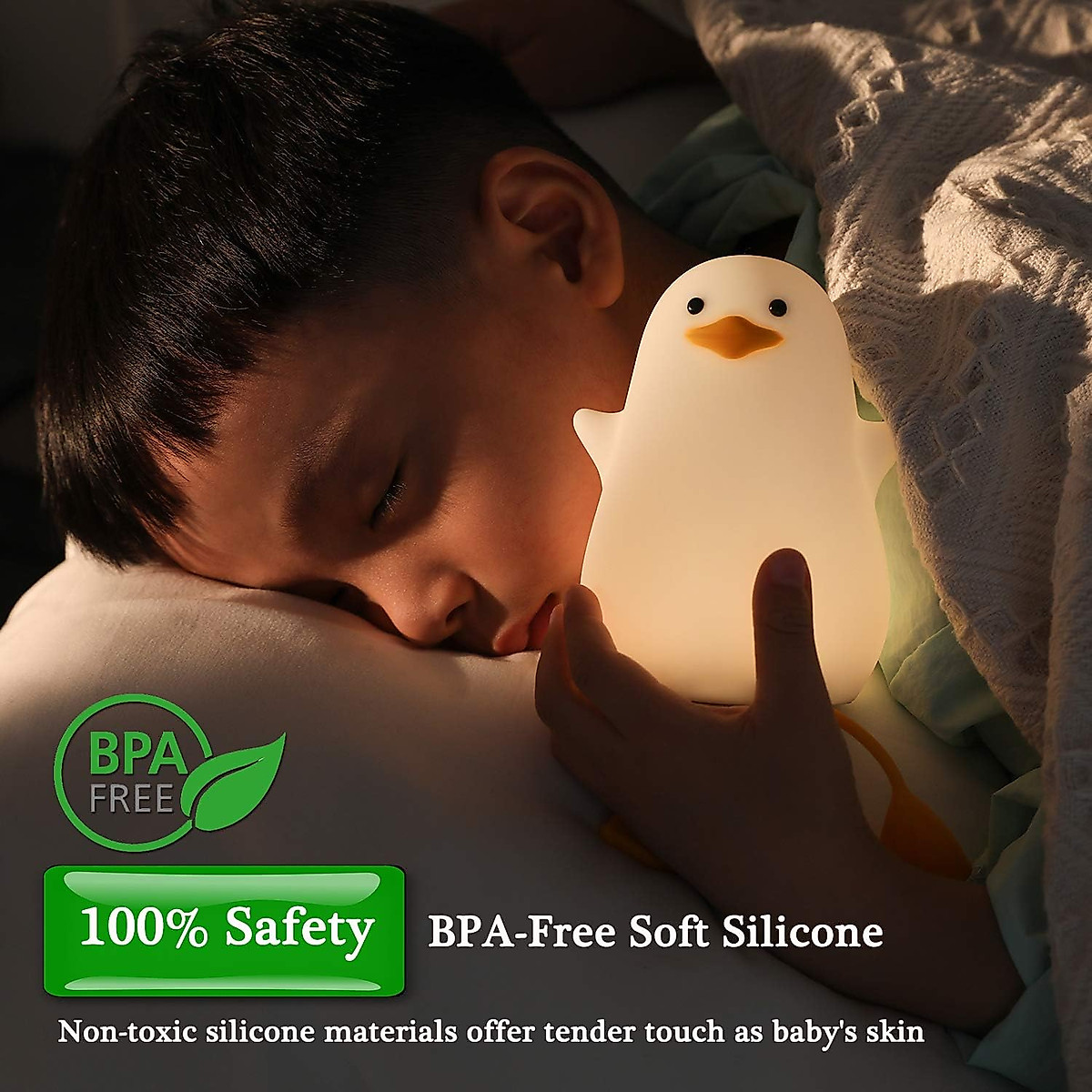 FULLOSUN Cute Night Light for Kids, Toddler, Duck Silicone Nursery Baby Nightlight, Kawaii Birthday Gifts for Room Decorations, Teen Girls Boys Child - Portable Squishy Battery Operated