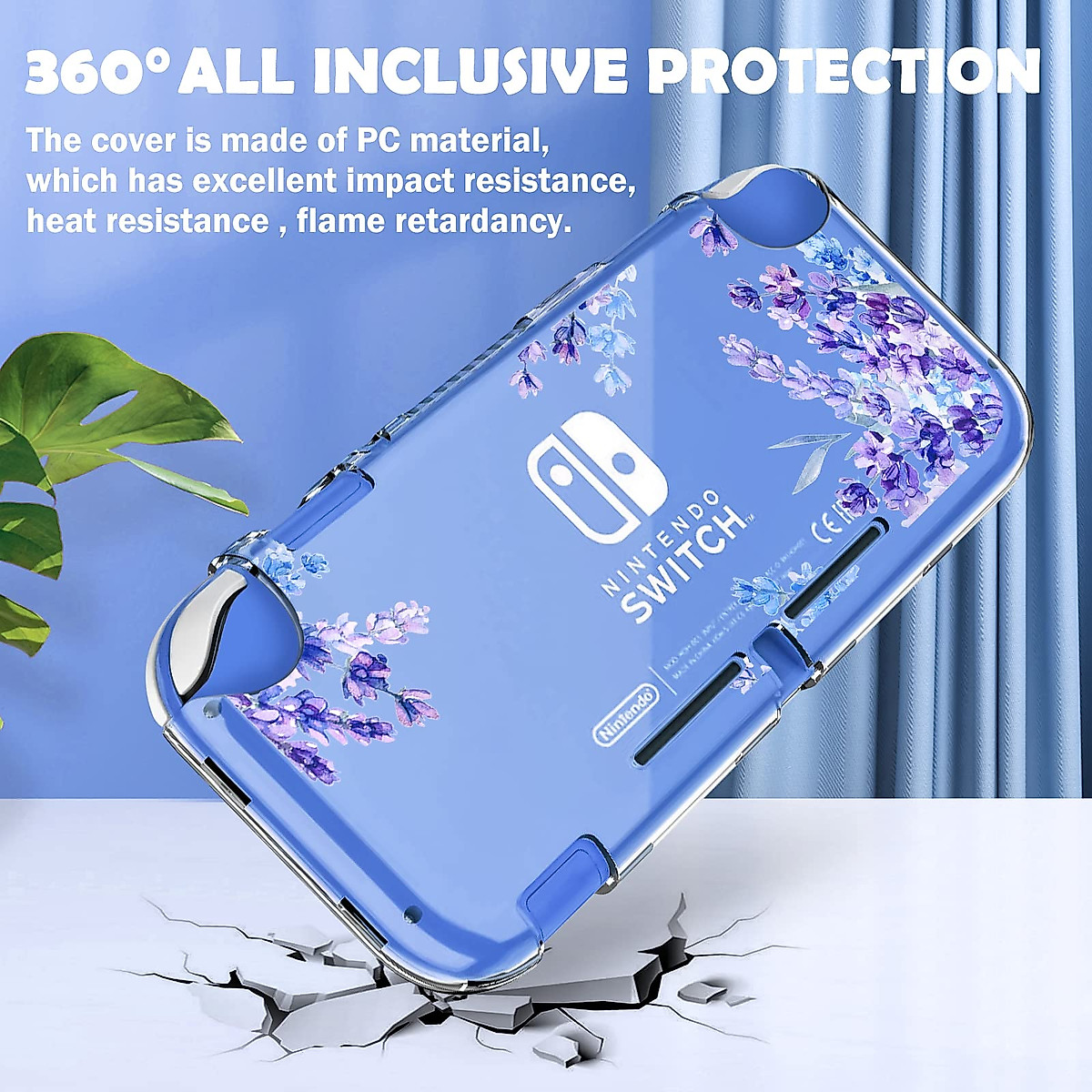 DLseego Purple Lavender Flower Floral Clear Switch Lite Protective Case 2-Piece Split Full Wrap PC Hard Shell Anti-Scratch All-Round Protection Cover for Switch 2019 Model