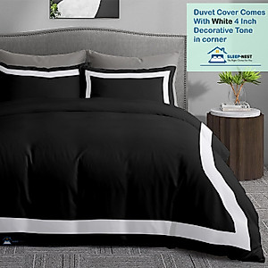 SLEEP-NEST Two Tone Duvet Cover Set King 104"x90" Long Staple 100% Egyptian Cotton - 3 Piece Shading Design 600TC Covers with Zipper Closure, Two Color Duvet Cover Super Soft, (White + Black)