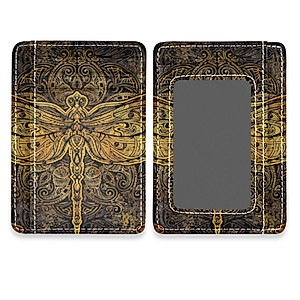 Linomo Thin leather Card Holder and Money Clip Mandala Dragonfly Design Wallet RFID Blocking for Men & Women