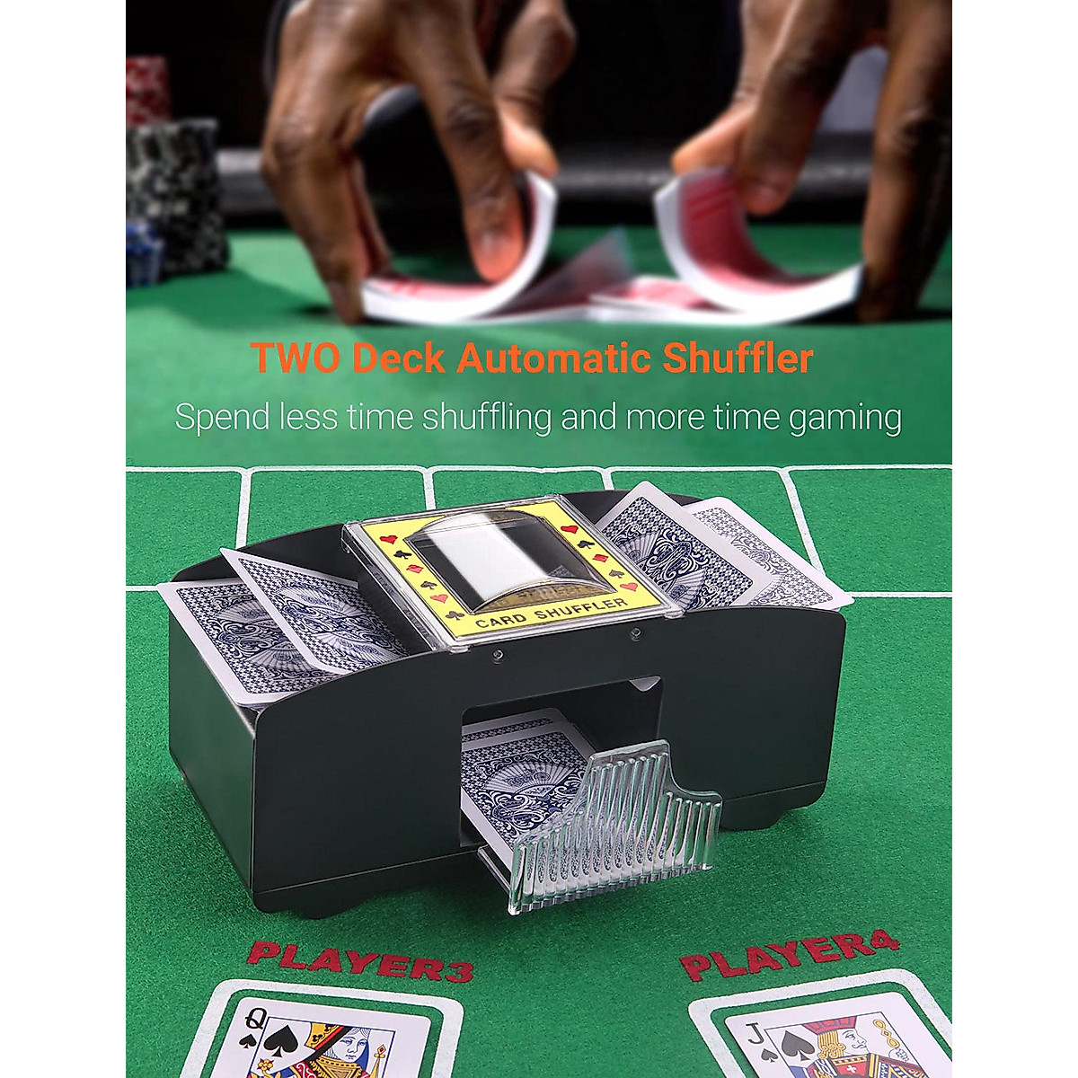 WILLIZTER Automatic Poker Card Shuffler 1-2 Decks Battery Operated Electric Poker Shuffler Card Shuffler for Porker Home Card Games Tables, Rummy Blackjack