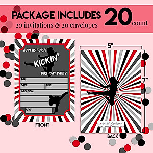 Karate, Tae Kwon Do, Martial Arts Birthday Party Invitations, 20 5x7 Fill In Cards with Twenty White Envelopes by AmandaCreation