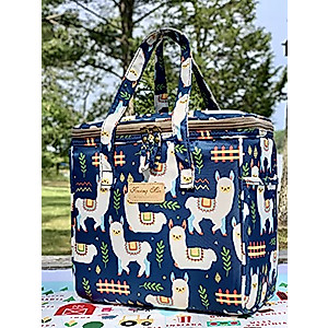 Kwang Min Llama Insulated Lunch Bag, Reusable Cooler/Organizer for Office,School,Picnic,Party,Beach.Durable fabric w/Water &Scratch Resistance,Light, EZ to Clean,Ideal Gift for BTS/Normal(Navy)