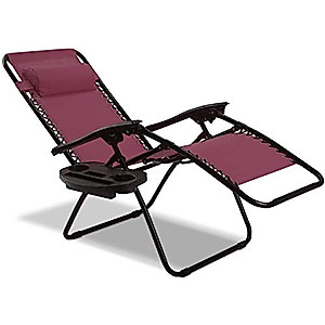 topment Outdoor Zero Gravity Lounge Chair with Pillow & Utility Tray, Folding Patio Lawn Beach Recliner(Wine)