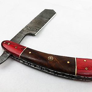 Ready to Shave Razor Custom Hand Made Damascus steel knife Razor Walnut Wood Handle Pocket Straight Razor