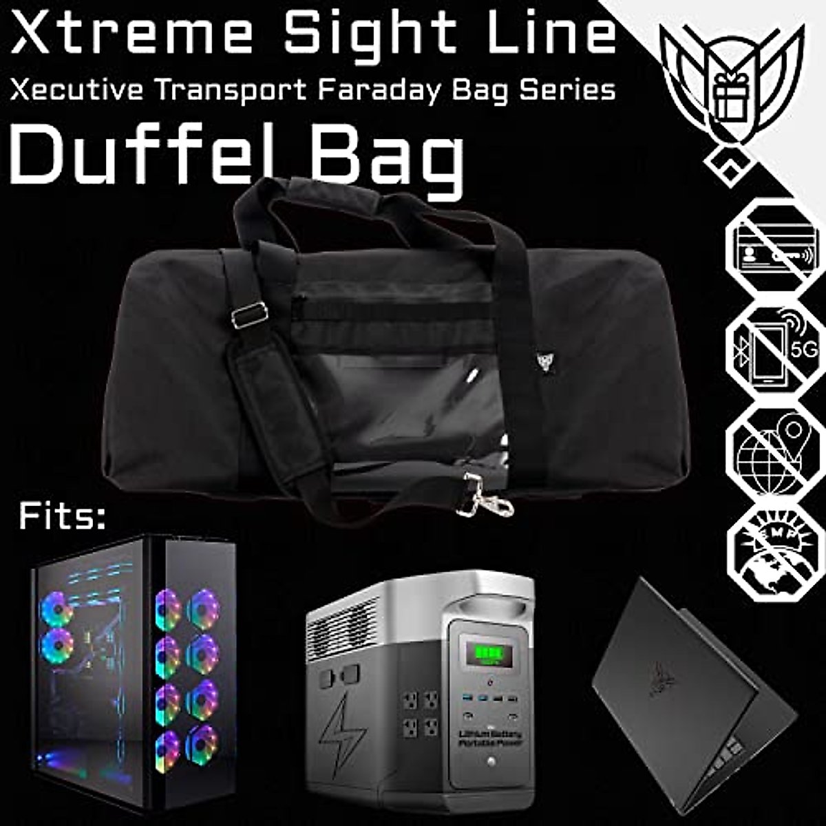 Xtreme Sight Line ~ Xecutive Transport Faraday Duffel Bag for Military Use ~ MOLLE System ~ Computer Towers and Other Large Electronics ~ Data Security for Executive Travel ~ Shoulder Strap Included ~ Tracking/Hacking Defense ~ Removable Foam Padded for E
