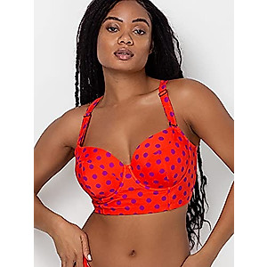Smart & Sexy womens Plus-size Long Lined Underwire Bikini Top, Bright Polka Dot Print, 36C US