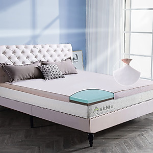 Askme Twin Mattress Topper 4 Inch Ventilated Gel Memory Foam and Firm Foam Support with Bonus Cover, Adjustable Softness Relief Back Pain Breathable and Washable Cover, CertiPUR-US