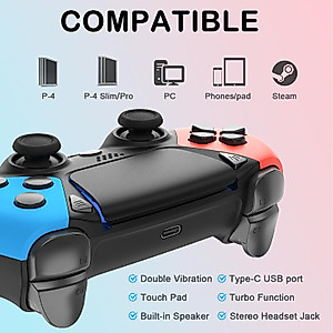Wireless Controller for PS4 Controller,Wiv77 Ymir Elite Gaming Controller Compatible with Playstation 4 Controller with Turbo/Mapping Buttons/1200mAH Battery,Scuf Controller for Kids/Men/Women,BlueRed