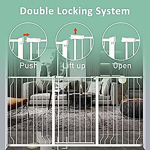WAOWAO Extra Tall 37.4" Baby Gate Wide Pressure Mounted Walk Through Swing Auto Close Safety Black White Metal Toddler Kids Child Dog Pet Puppy Cat for Indoor Stairs,Doorways,Kitchen 29.13-76.37 inch