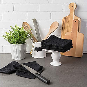 DII Basic Terry Collection Solid Windowpane Dishcloth Set, 12x12, Black, 6 Piece